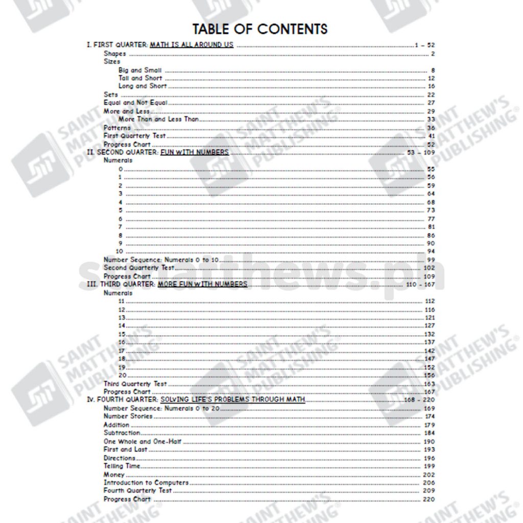 The Progressive Approach to Mathematics Kinder 1 - St. Matthew's ...